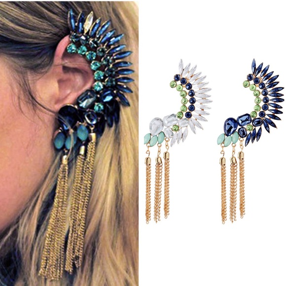Jewelry | Boho Crystal Rhinestone Long Tassels Ear Cuff | Poshmark